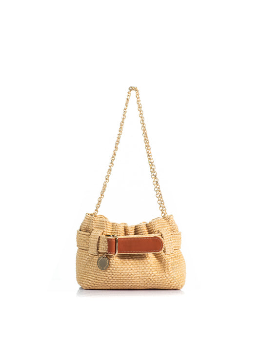 Mini Pepper – Handcrafted Raffia Handbag with Leather detail & Gold ...